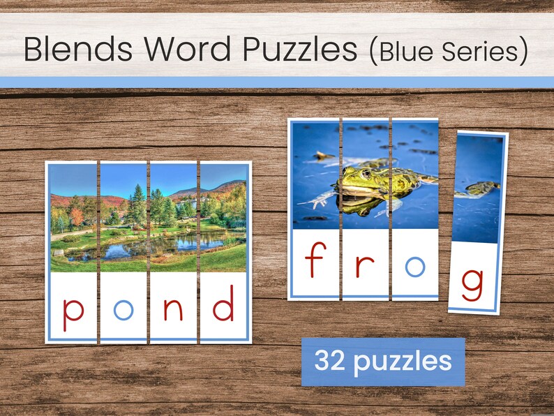 Picture Word Puzzles Consonant Blends montessori Blue - Etsy