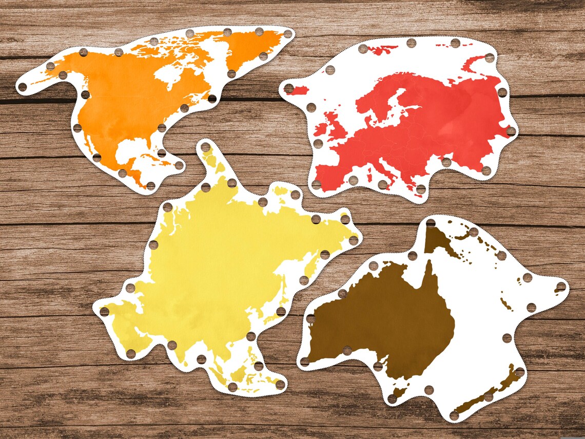 Montessori Continents Lacing Cards (preschool Fine Motor Printable) - Etsy