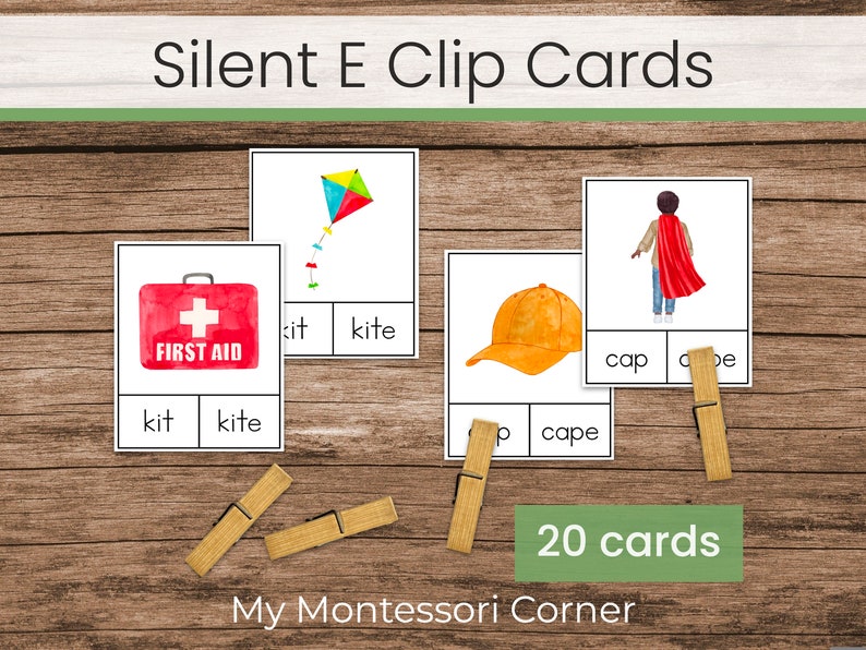 Silent E Clip Cards (montessori Green Series Reading Printable Activity ...