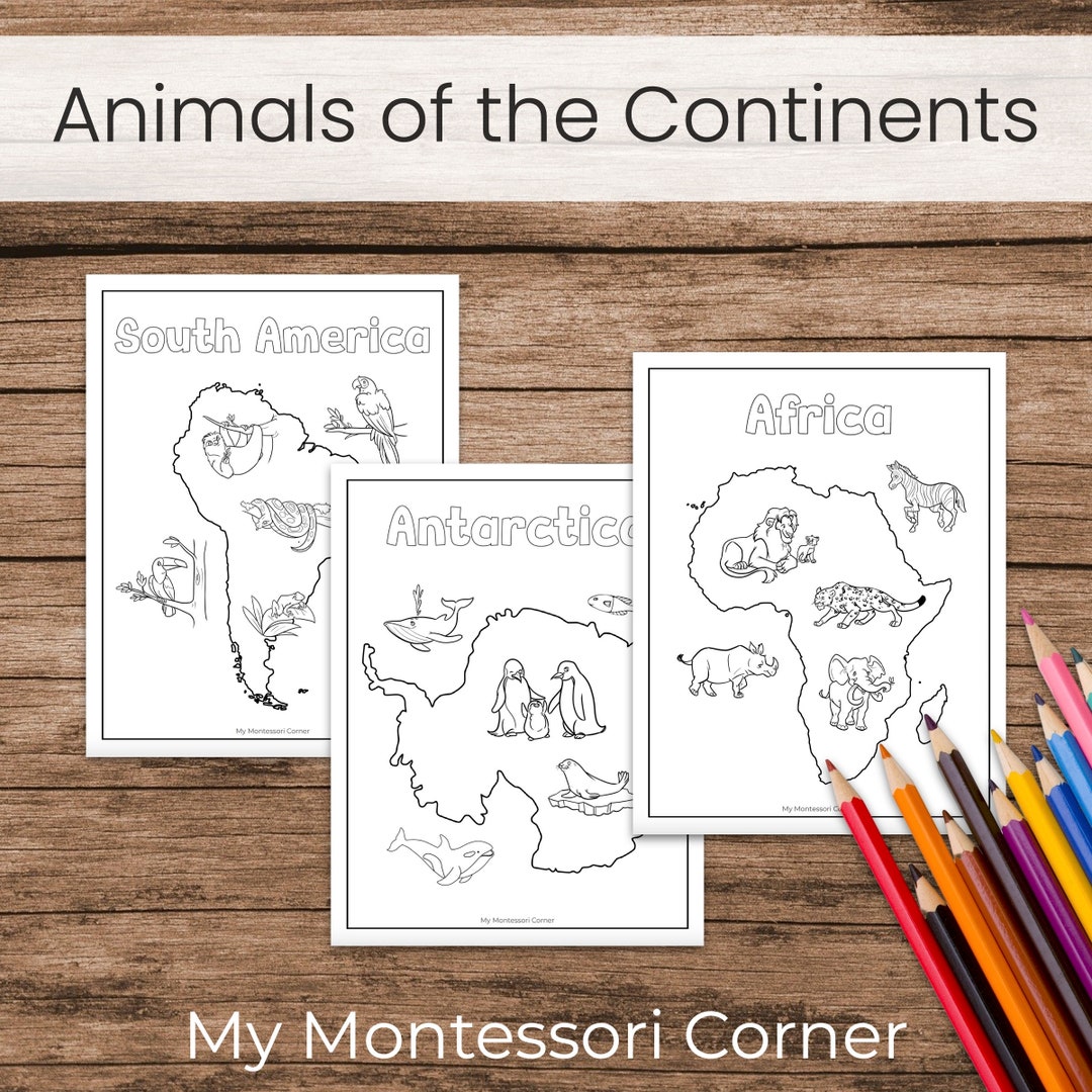 Animals of the Continents Coloring Pages (montessori Preschool ...