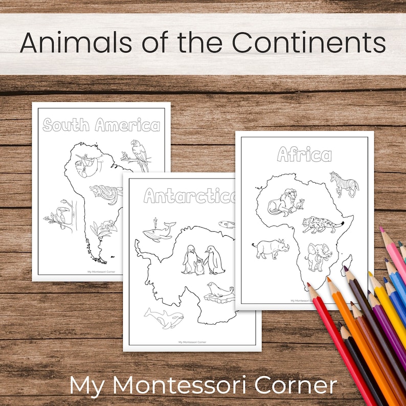 Animals of the Continents Coloring Pages (montessori Preschool ...