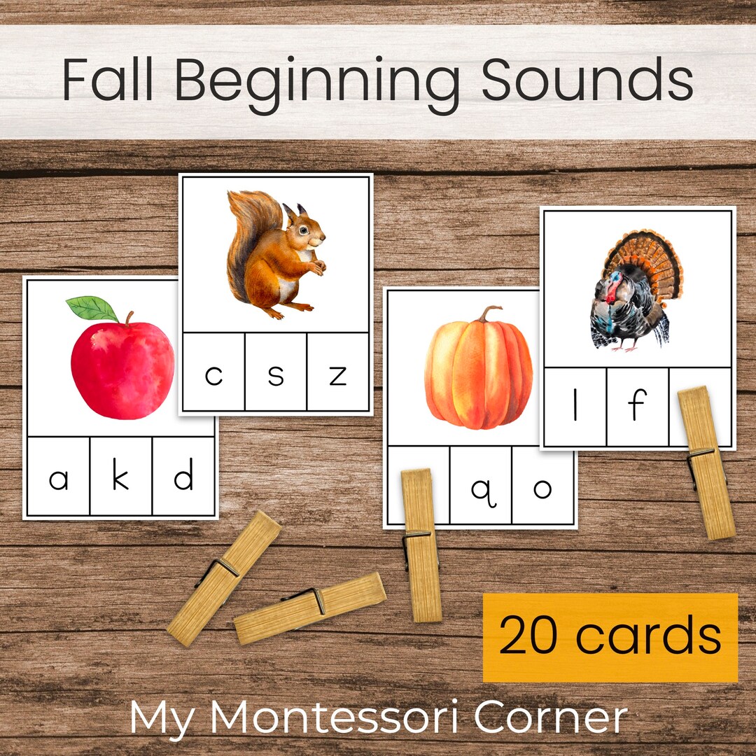 Fall Beginning Sounds Clip Cards (montessori Preschool Phonics ...
