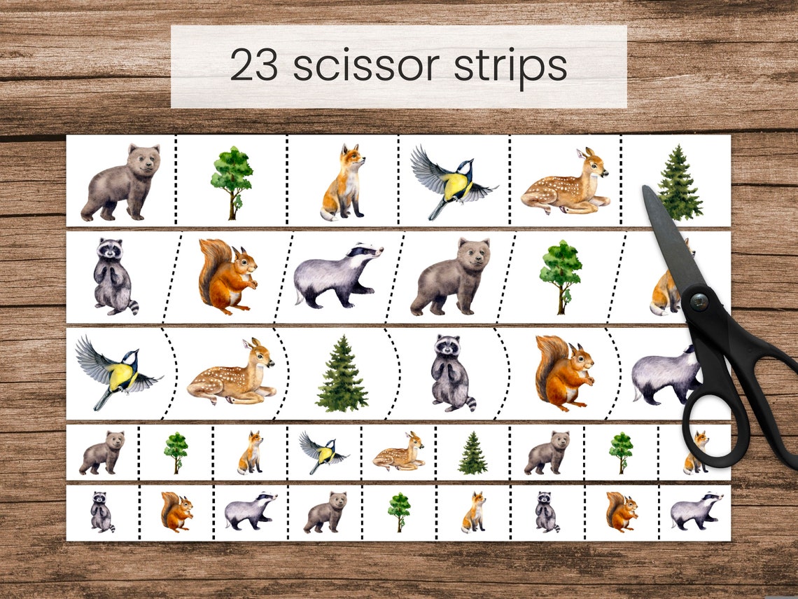 Forest Animals Scissors Strips and Cutting Practice (montessori Fine ...