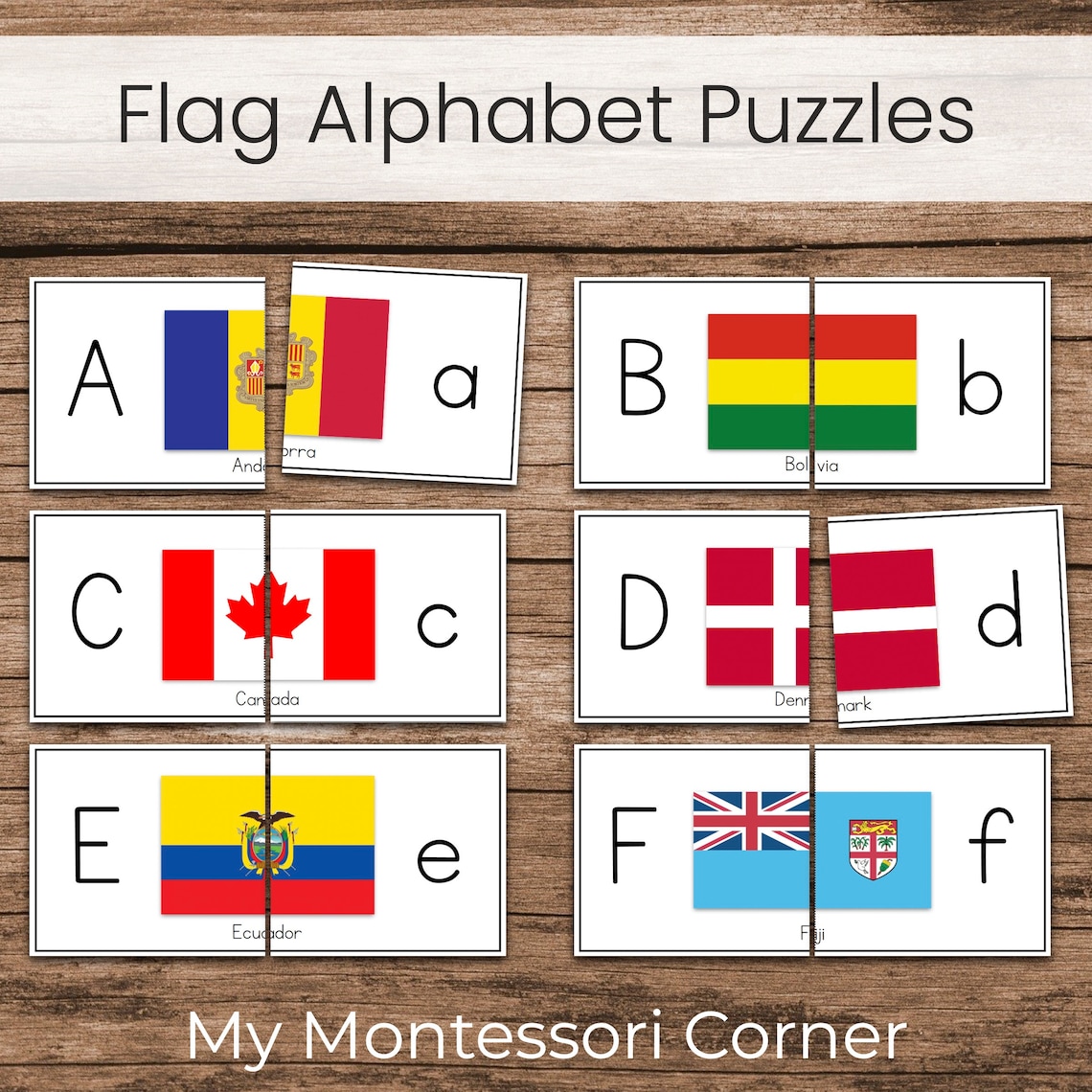 World Flags Alphabet Uppercase Lowercase Matching Puzzle Cards ...