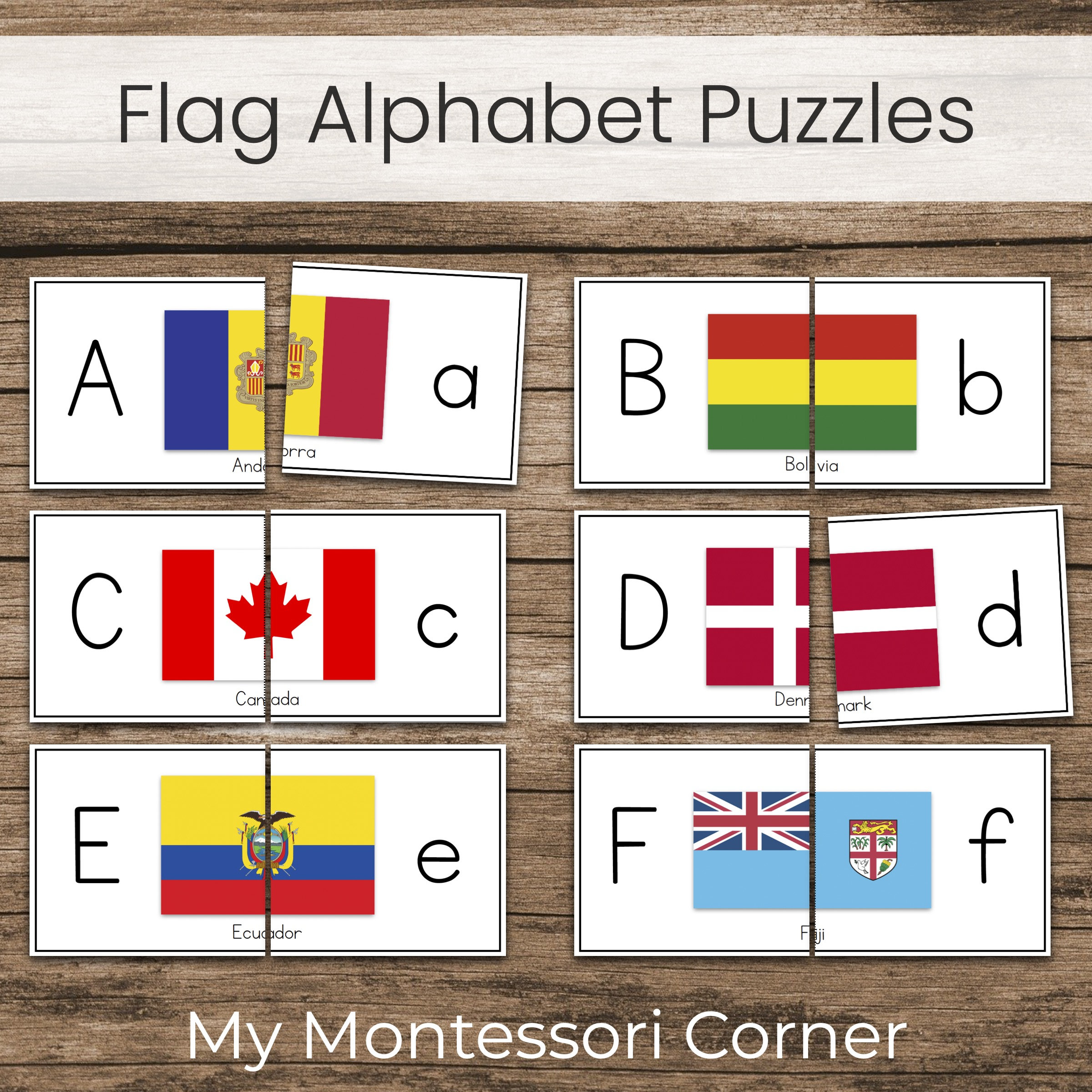 World Flags Alphabet Uppercase Lowercase Matching Puzzle Cards ...