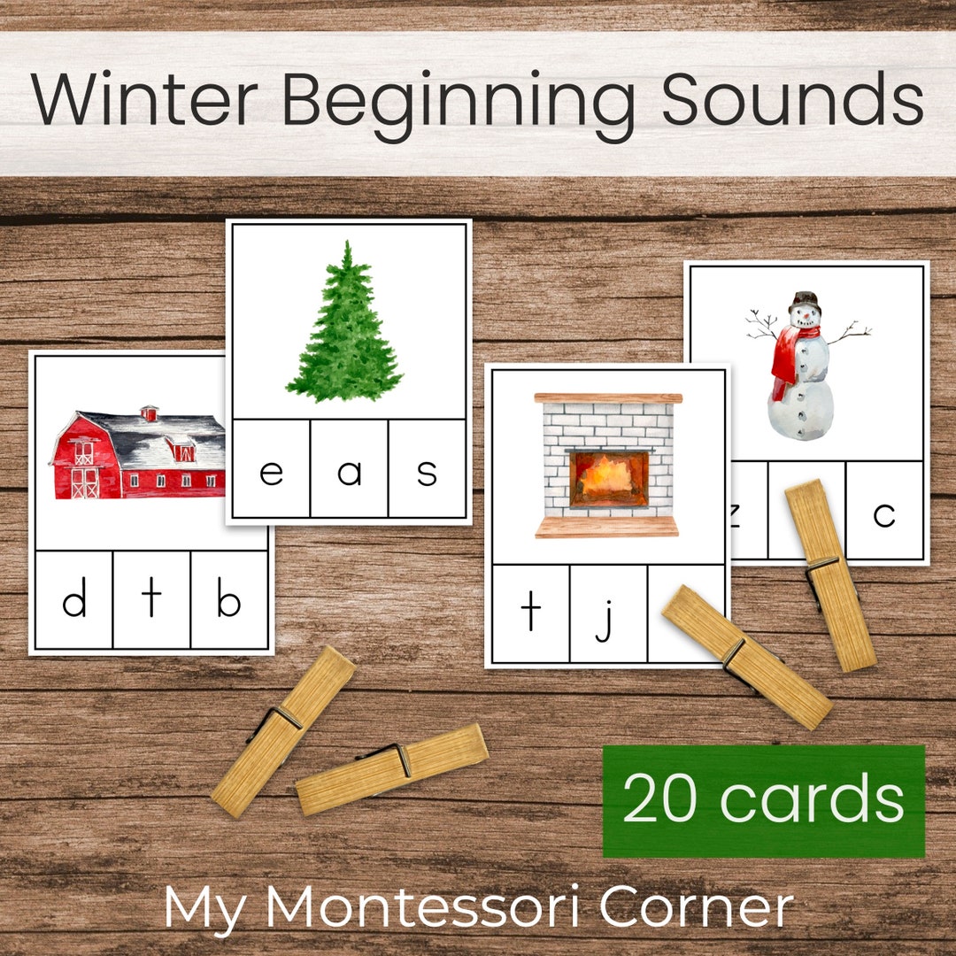 Winter Beginning Sounds Clip Cards (montessori Preschool Phonics ...