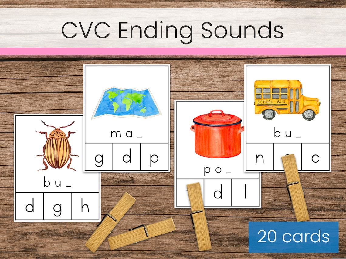 CVC Ending Sounds Clip Cards montessori Pink Series Language - Etsy