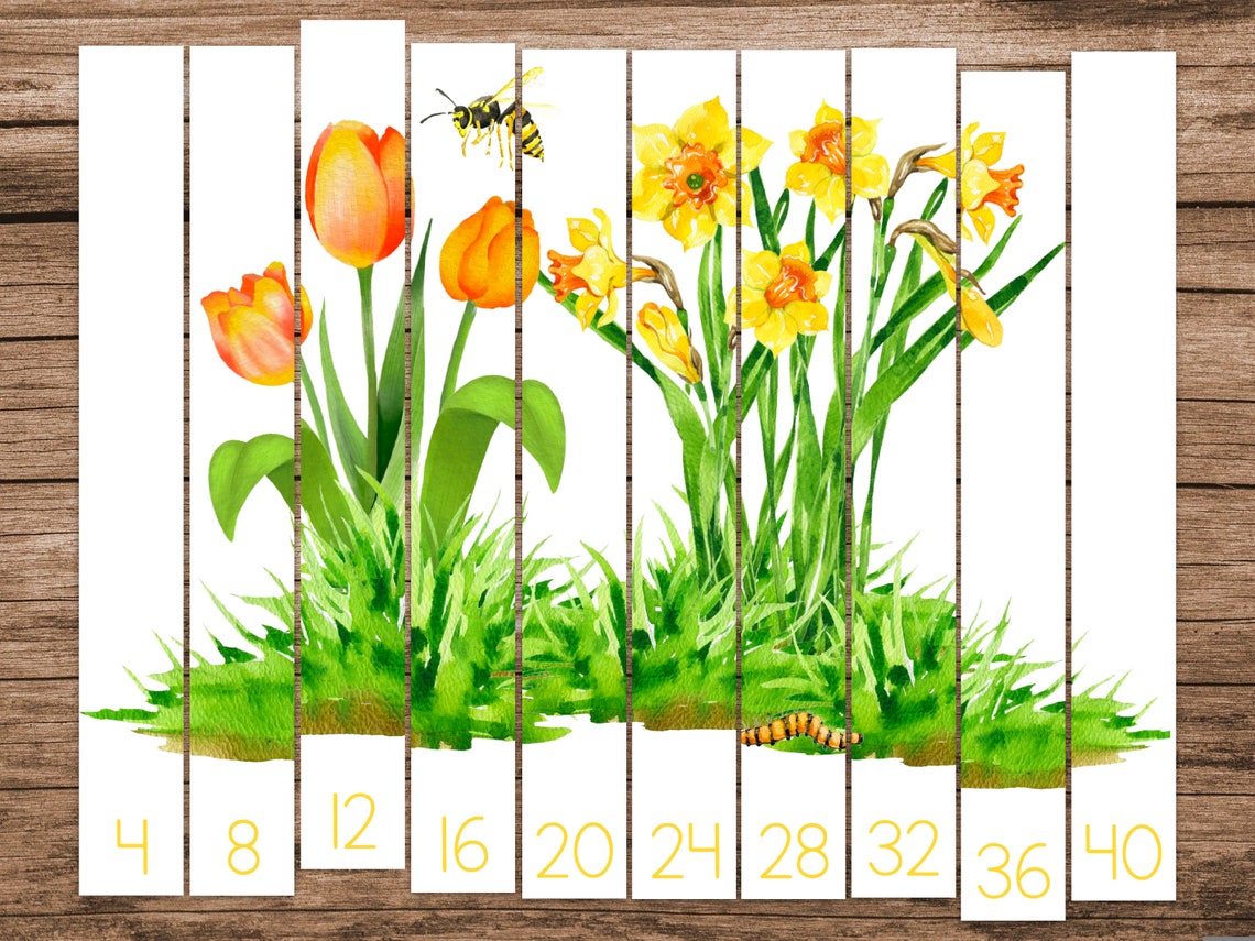Spring Skip Counting Puzzles printable Watercolor Math Activity - Etsy