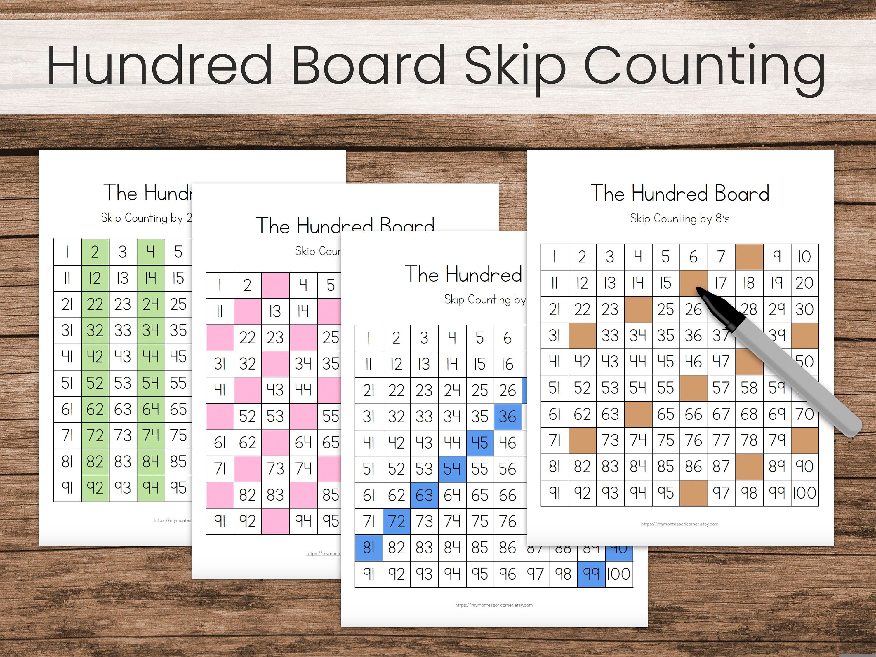 Hundred Chart Skip Counting Pack (montessori Math Printable) - Etsy