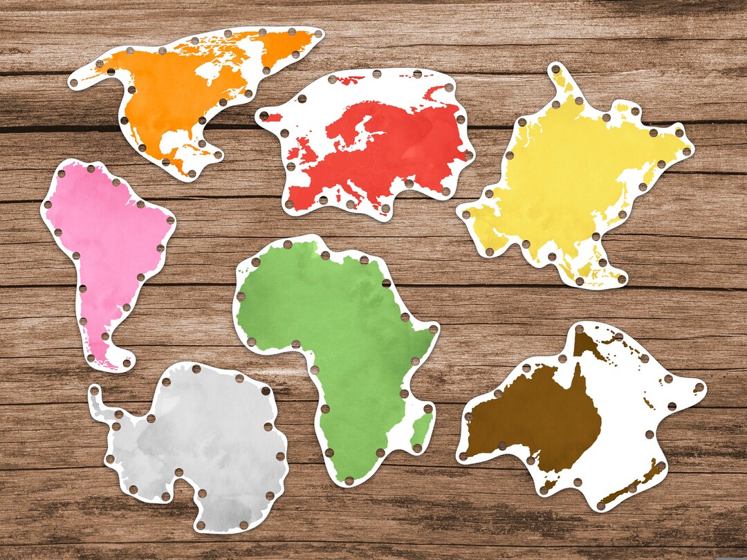 Montessori Continents Lacing Cards preschool Fine Motor - Etsy