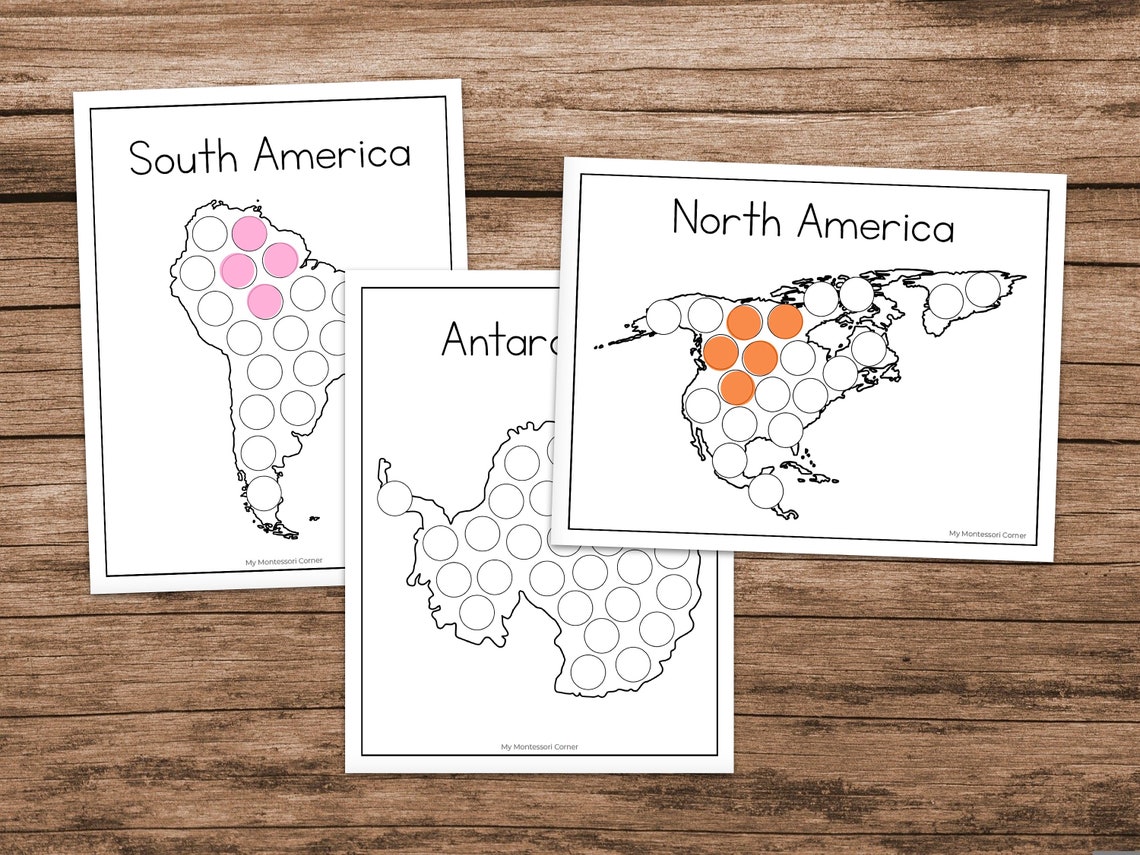 World Continents Dot Marker Worksheets (montessori Geography Printable ...