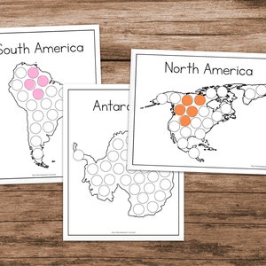 World Continents Dot Marker Worksheets (montessori Geography Printable ...