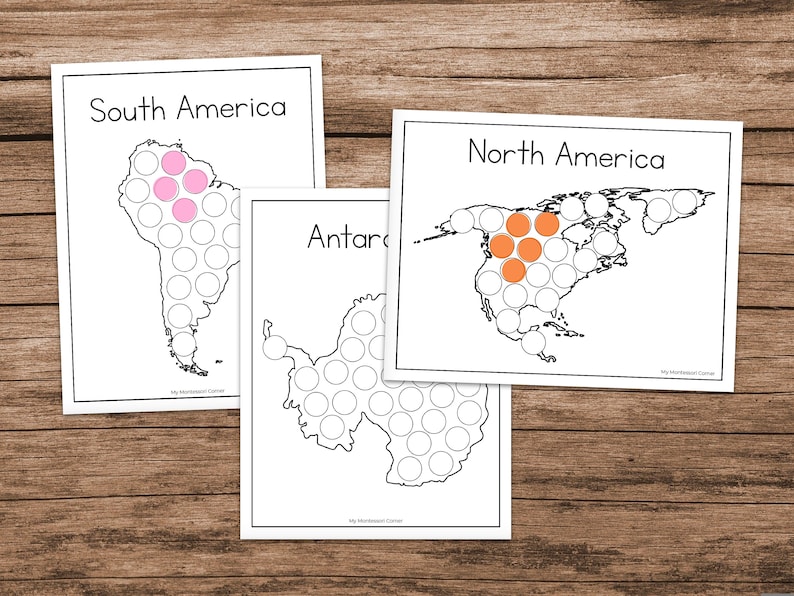 World Continents Dot Marker Worksheets (montessori Geography Printable ...