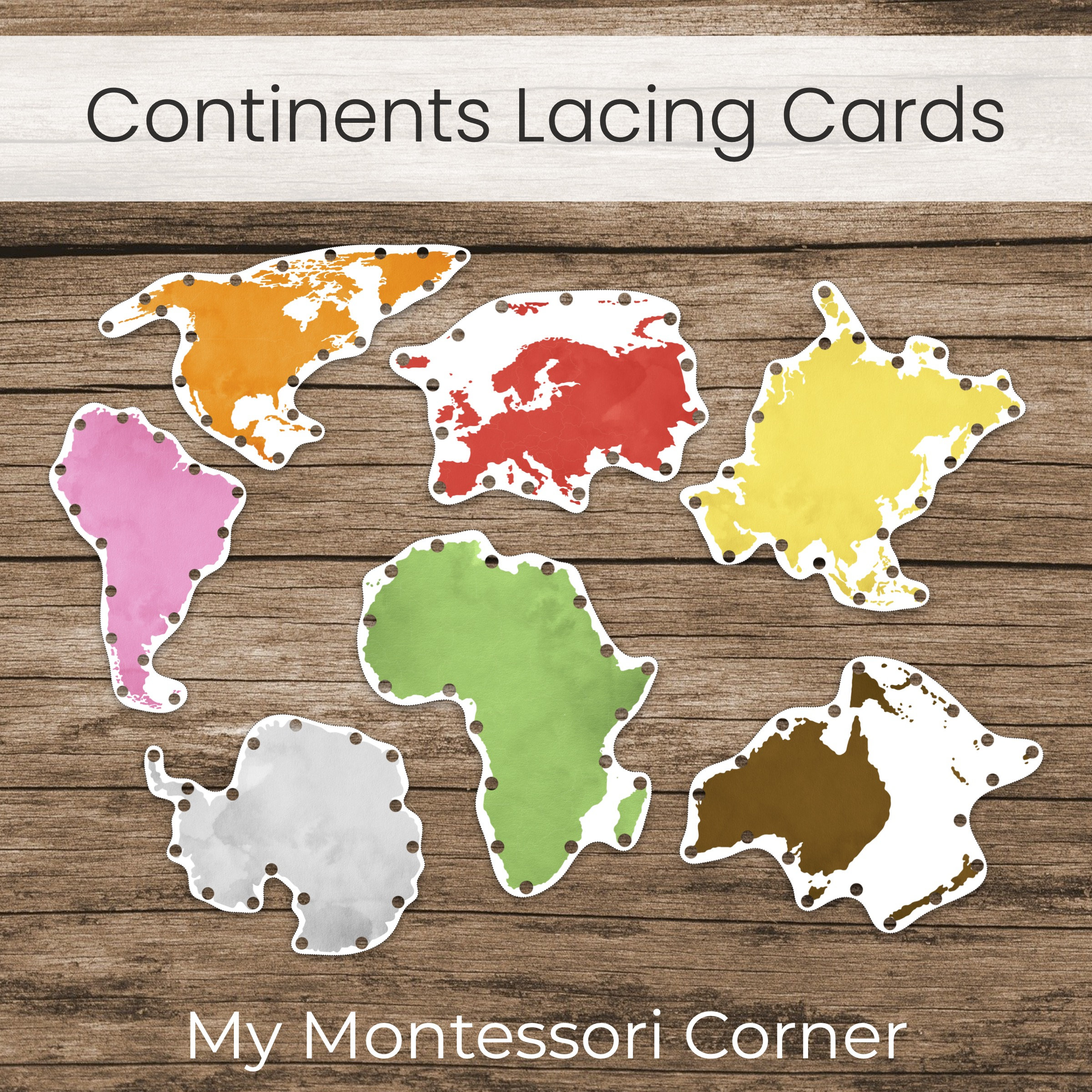 Montessori Continents Lacing Cards (preschool Fine Motor Printable) - Etsy