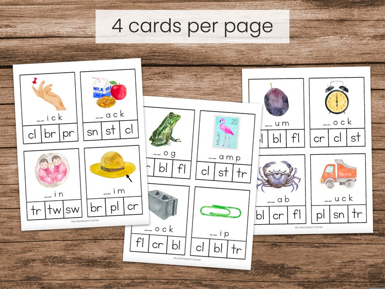 Beginning Consonant Blends Clip Cards (montessori Blue Series Printable ...