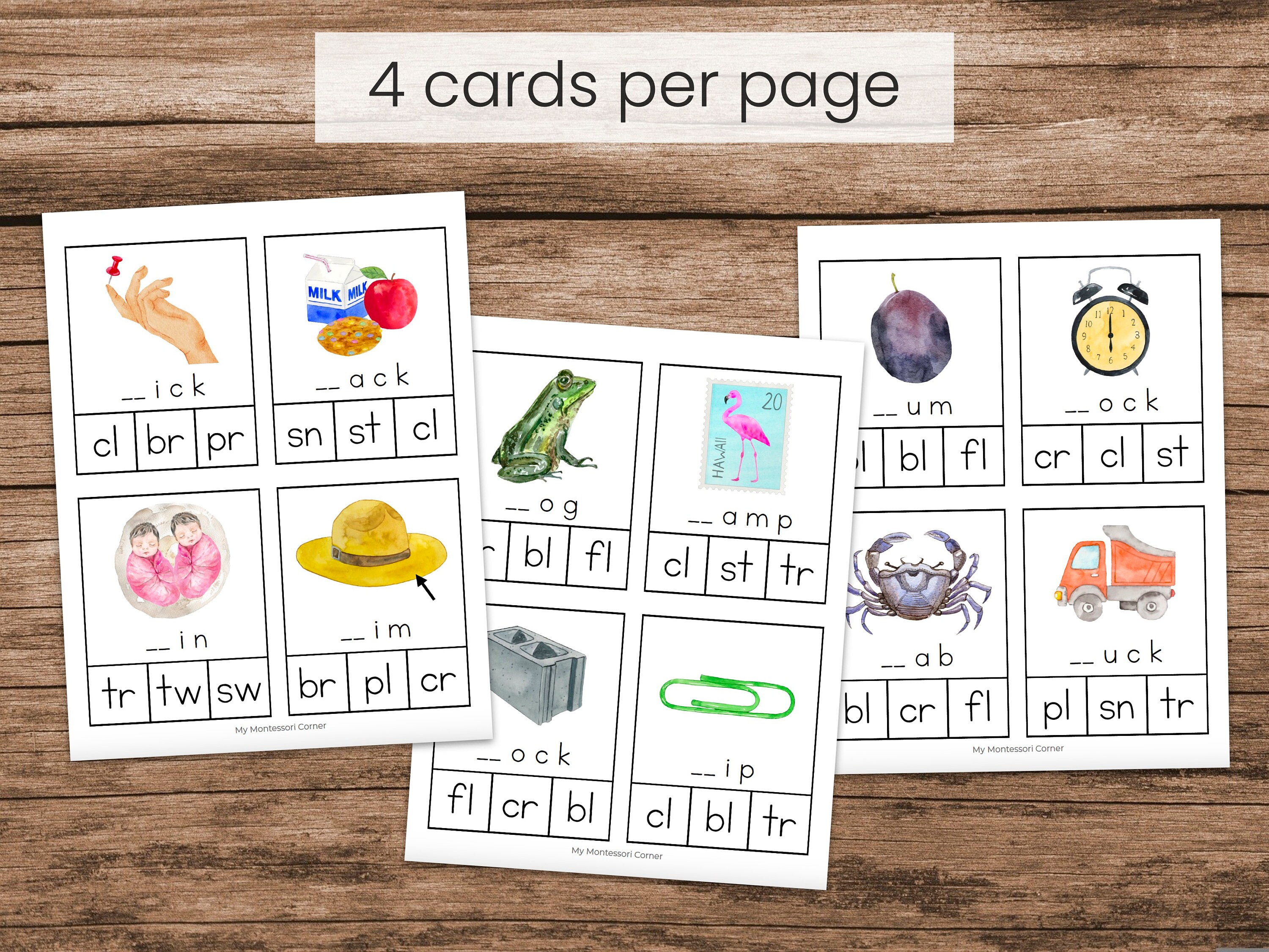 Beginning Consonant Blends Clip Cards (montessori Blue Series Printable ...