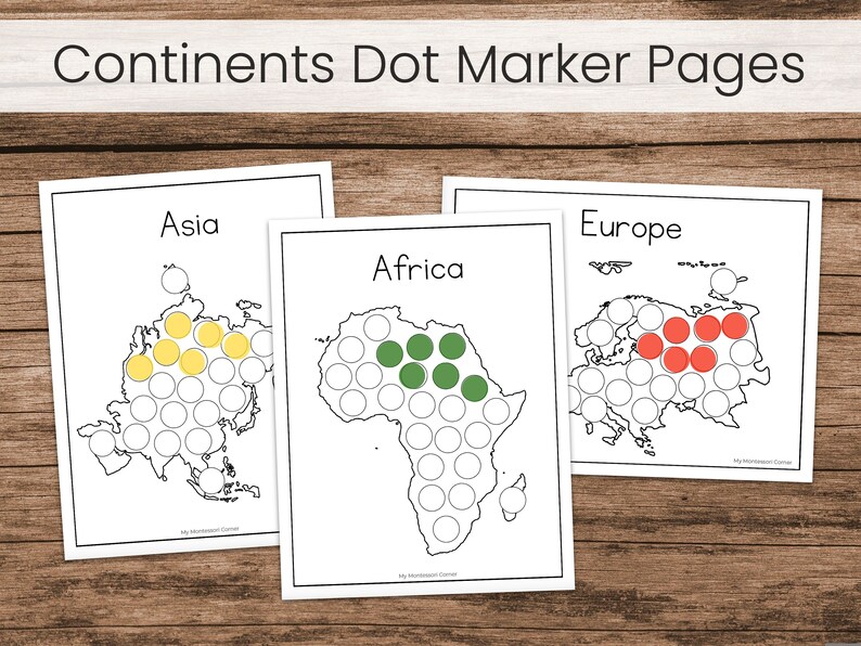 World Continents Dot Marker Worksheets montessori Geography - Etsy