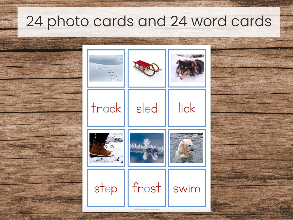 Winter Montessori Blue Series Reading Cards (picture and Word Matching ...