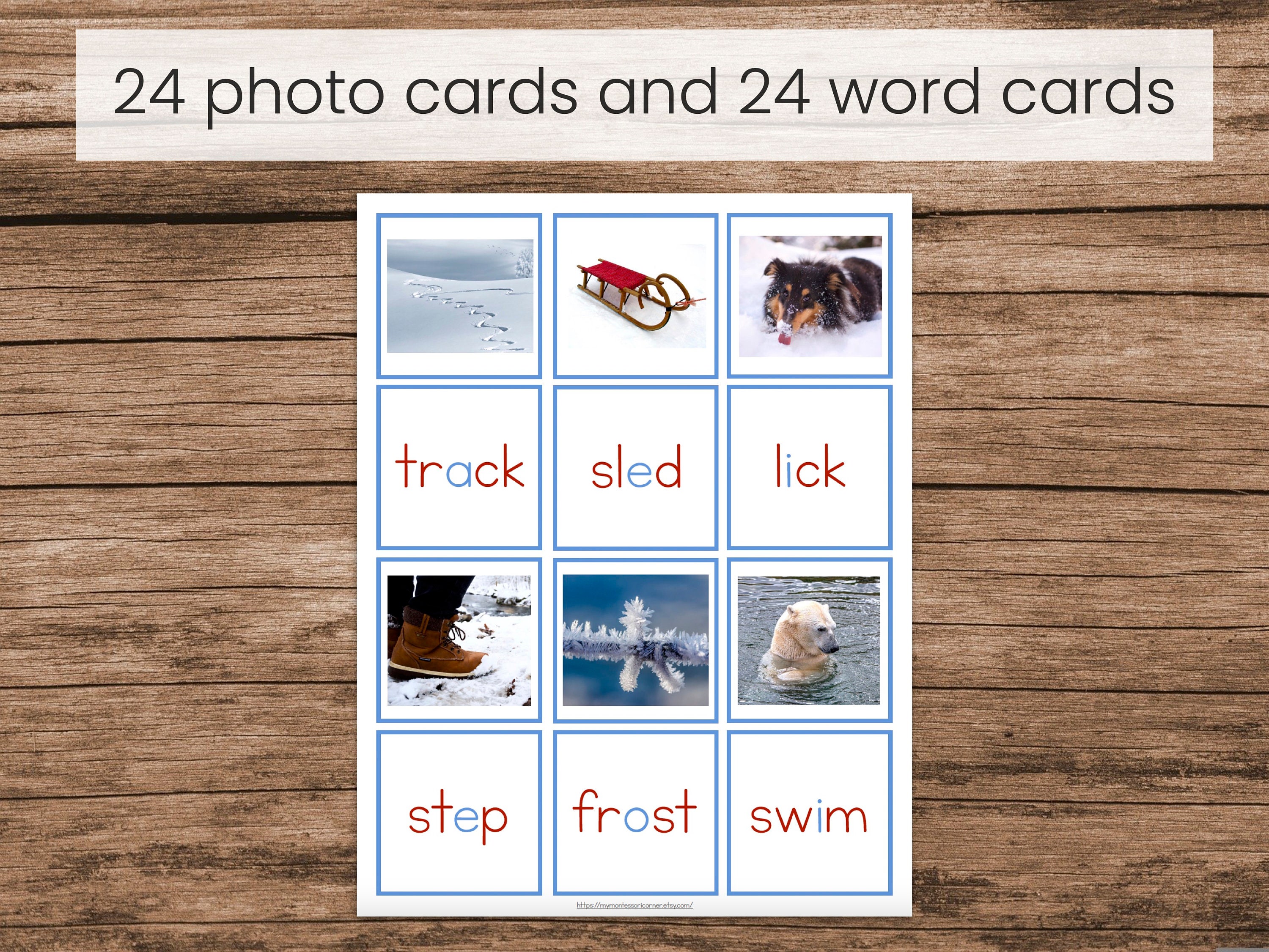 Winter Montessori Blue Series Reading Cards (picture and Word Matching ...