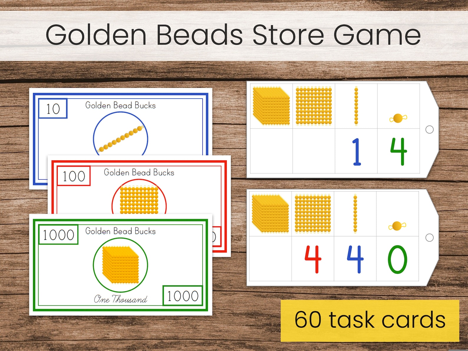 Golden Beads Task Cards and Play Store (A Montessori Math Extension ...