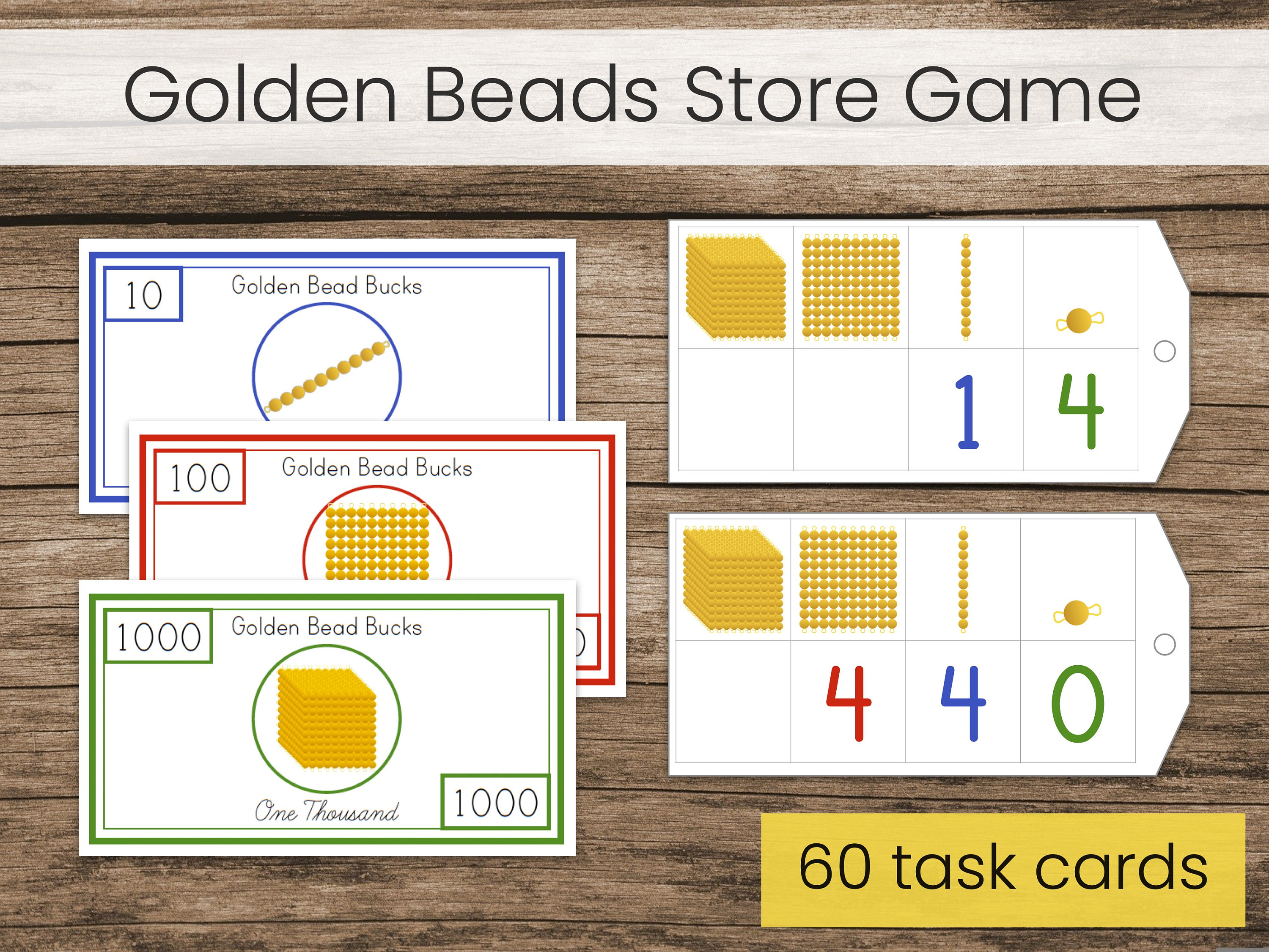 Golden Beads Task Cards and Play Store (A Montessori Math Extension ...