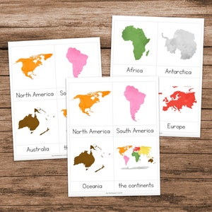 Montessori Continents 3 Part Cards, Preschool or Kindergarten Geography ...