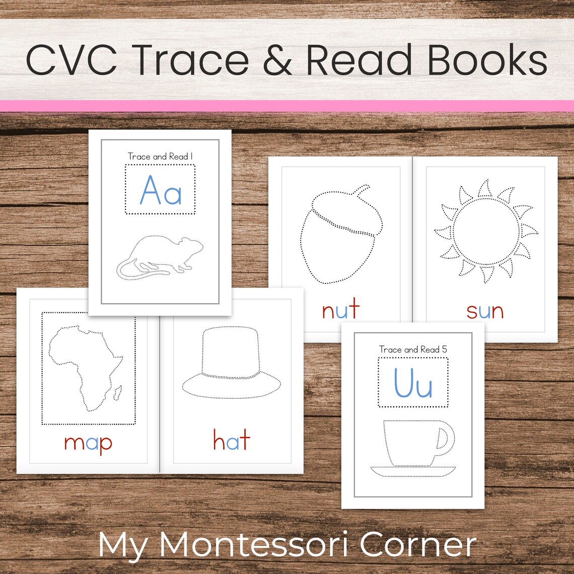 CVC Trace & Read Books montessori Pink Series Printable - Etsy