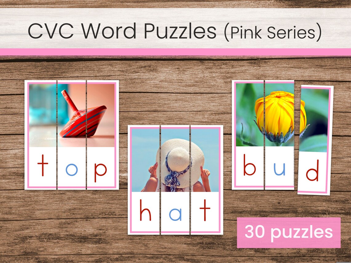 CVC Picture Word Puzzles montessori Pink Series Printable - Etsy
