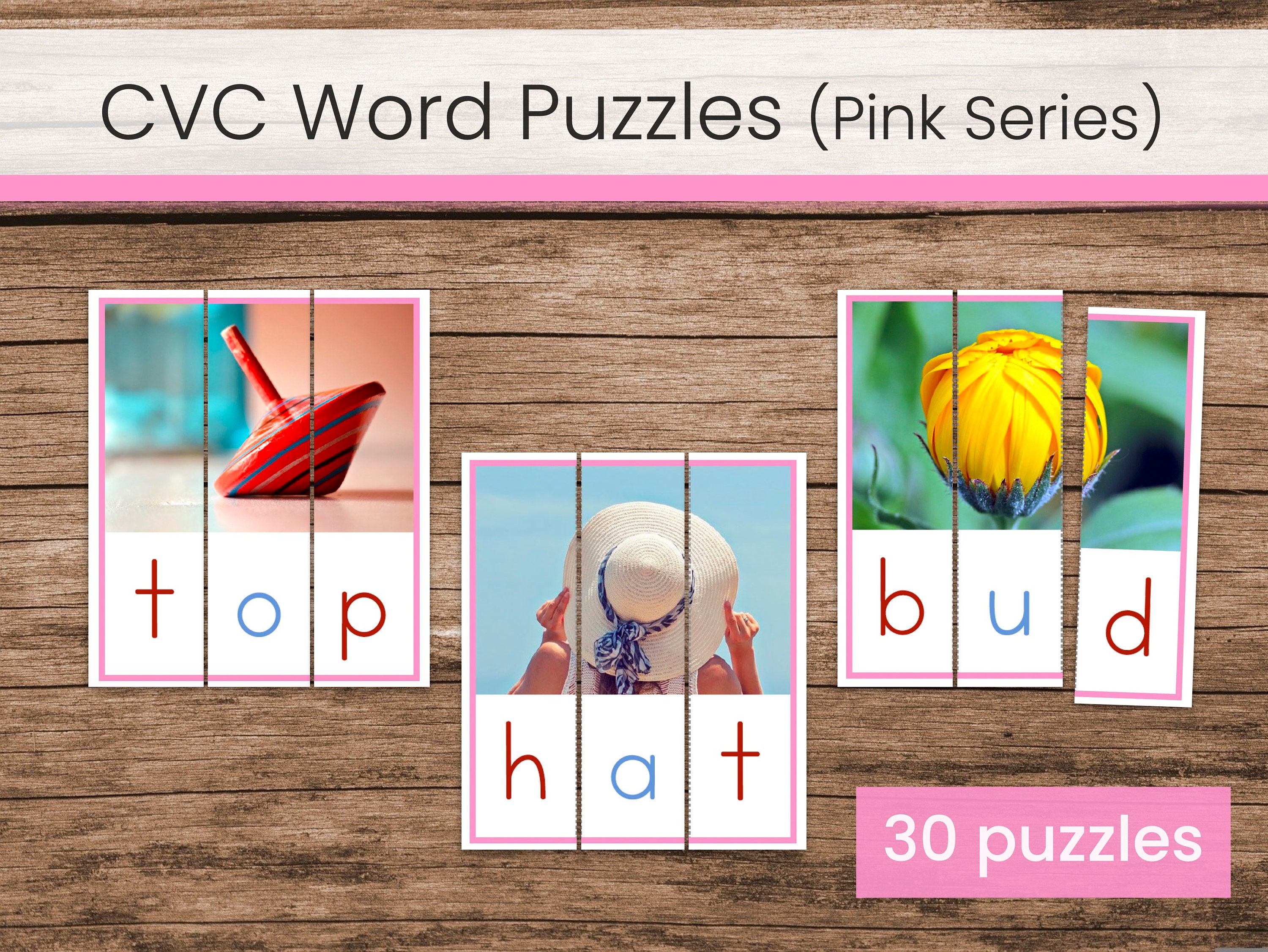 CVC Picture Word Puzzles montessori Pink Series Printable - Etsy