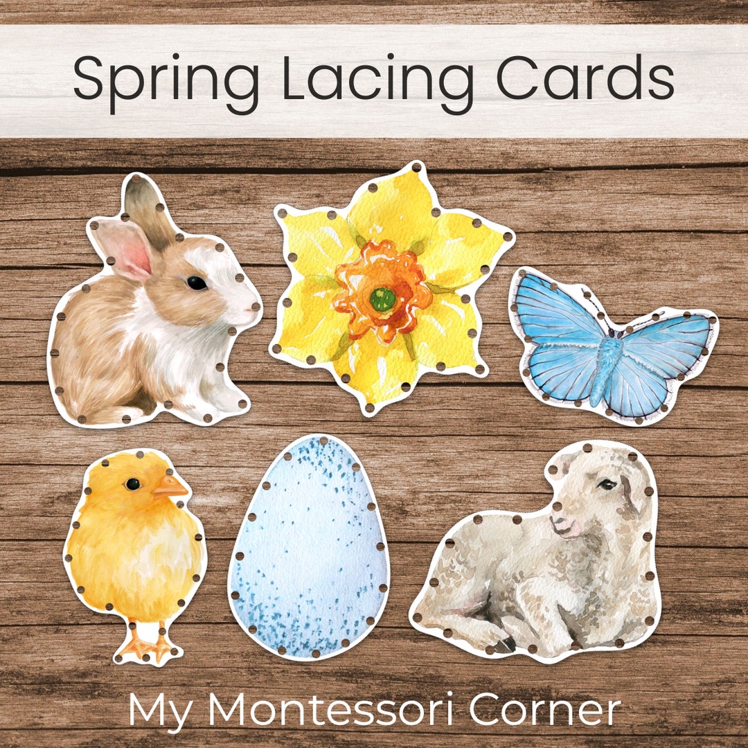 Spring Lacing Cards, Watercolor Nature (printable Preschool Fine Motor ...