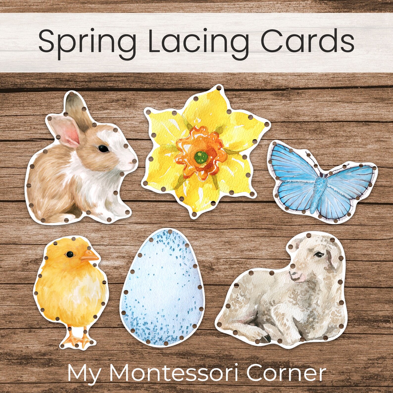Spring Lacing Cards, Watercolor Nature (printable Preschool Fine Motor ...