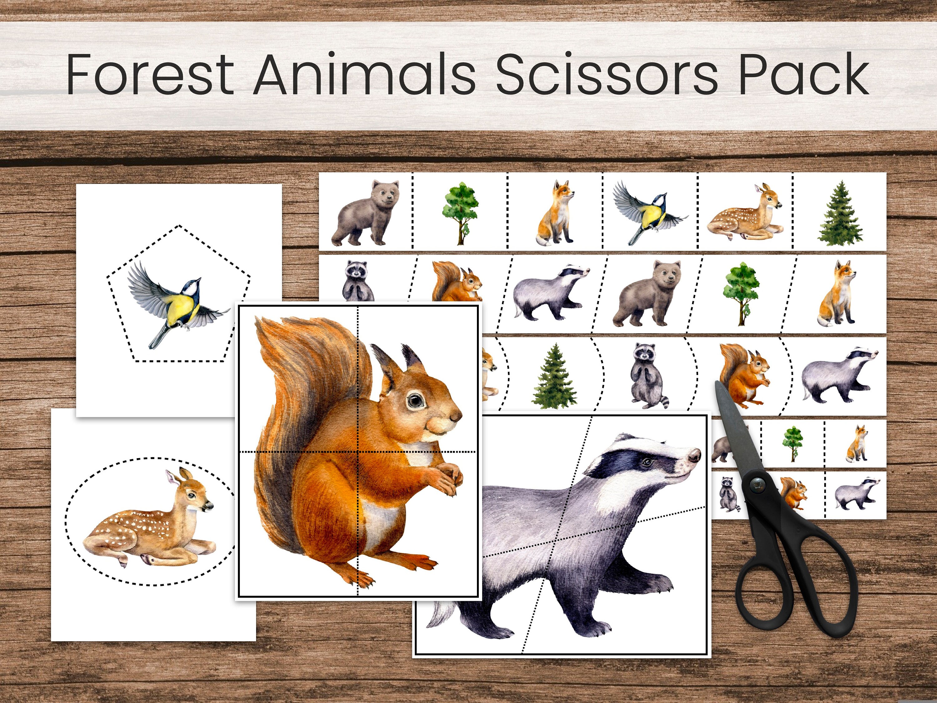 Forest Animals Scissors Strips and Cutting Practice montessori Fine ...