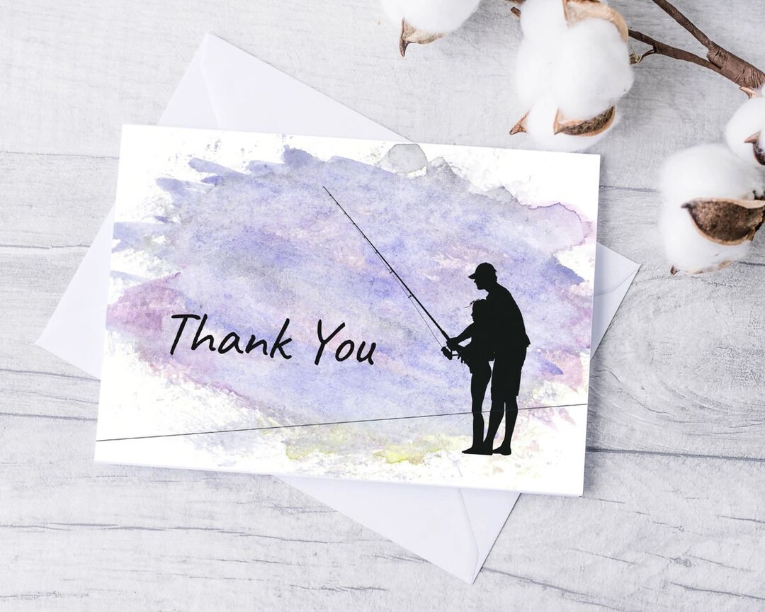 Fishing Thank You Card Child Watercolor 4.25in X 5.5in Folded Greeting ...