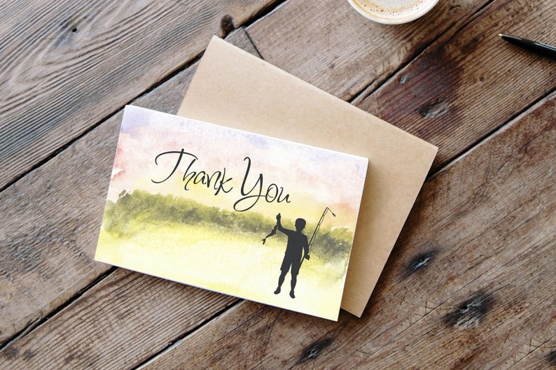 Fishing Thank You Card Kid Watercolor 4.25in X 5.5in Folded Greeting ...
