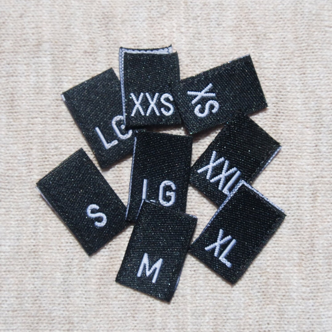 Woven Damask Clothing Size Tab Labels - Black W/white Text (xxs, Xs, S ...
