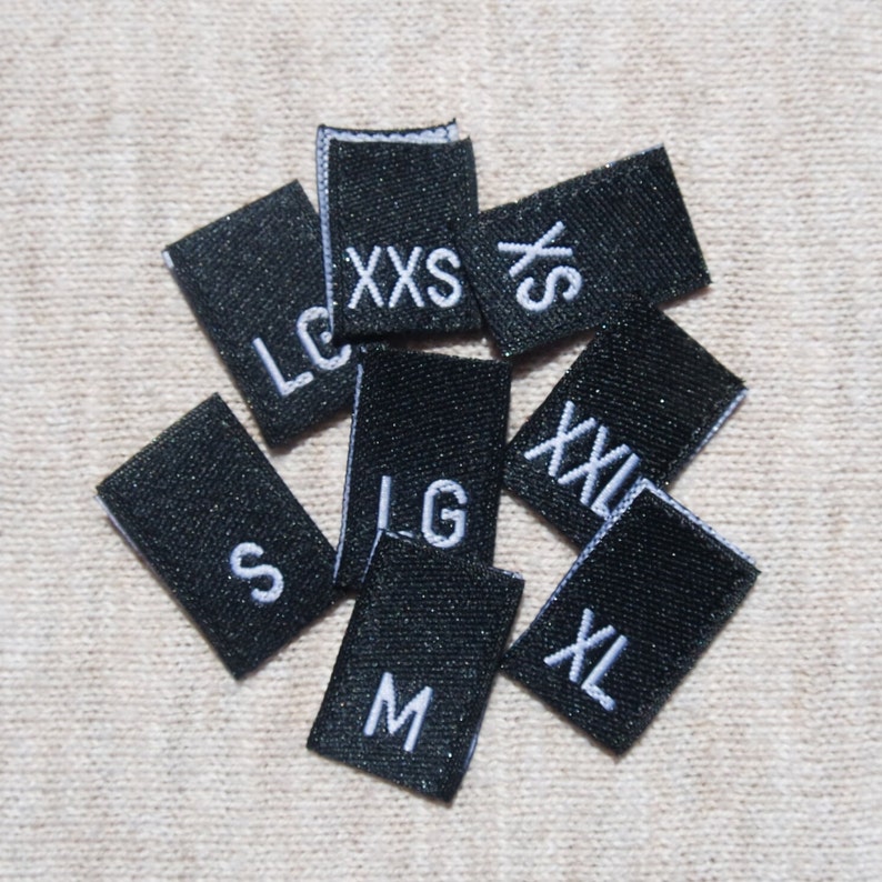 Woven Damask Clothing Size Tab Labels - Black W/white Text (xxs, Xs, S ...
