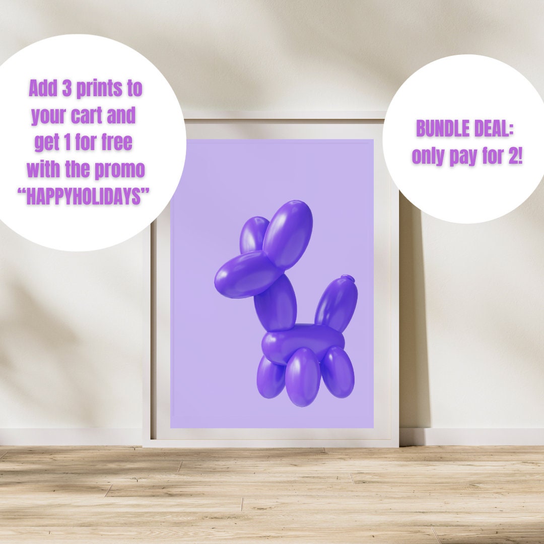 Purple Balloon Animal Digital Print | Funny Trendy Wall Decor | Digital ...