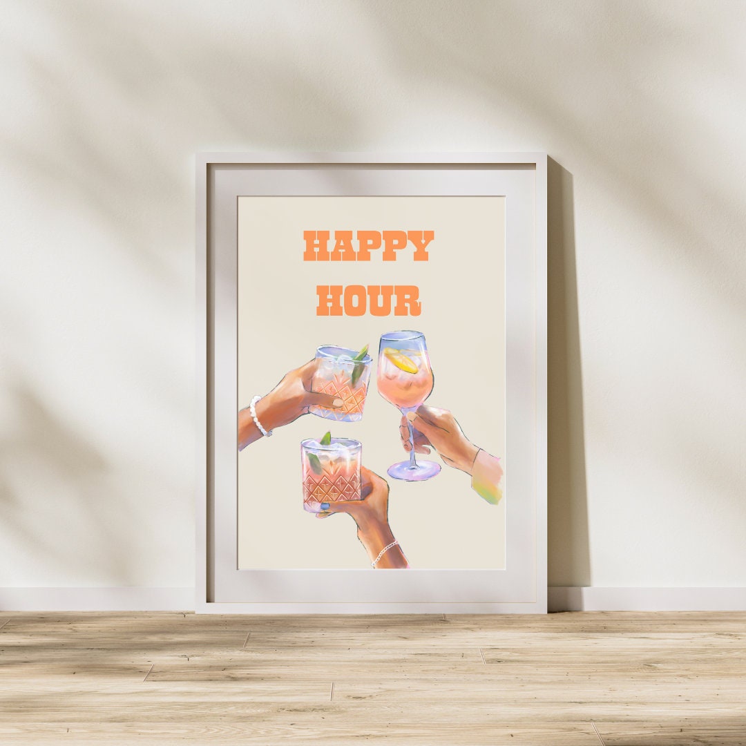 Happy Hour Digital Print | Bar Artwork | Girly Wall Decor | Cute ...