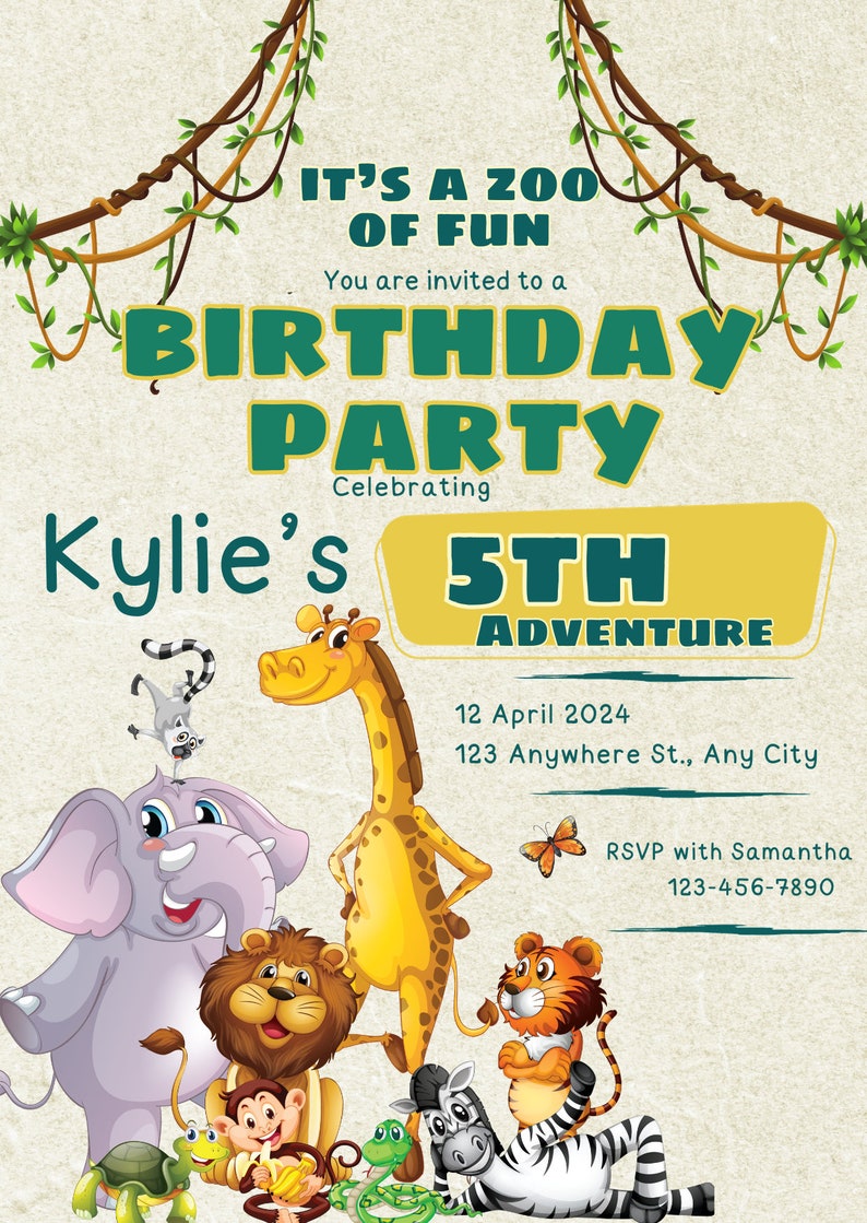 Zoo Birthday Invitation | Party Animals Invite | Safari Birthday ...