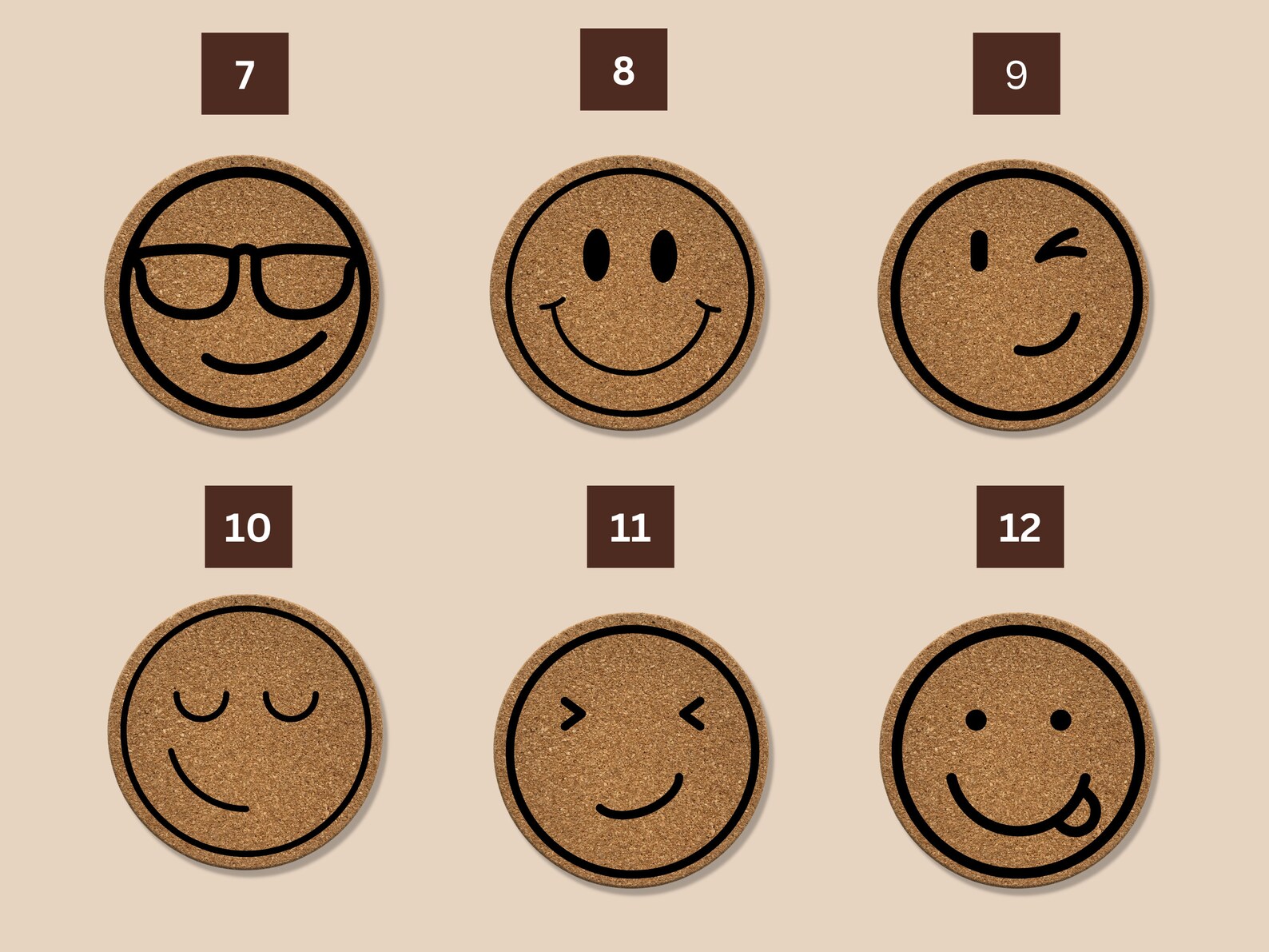 Cork Coasters, Smiley Face Coasters, Emoji Coasters, Smiley Faces ...