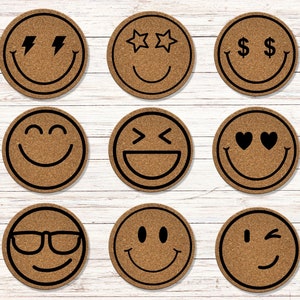 Cork Coasters, Smiley Face Coasters, Emoji Coasters, Smiley Faces ...