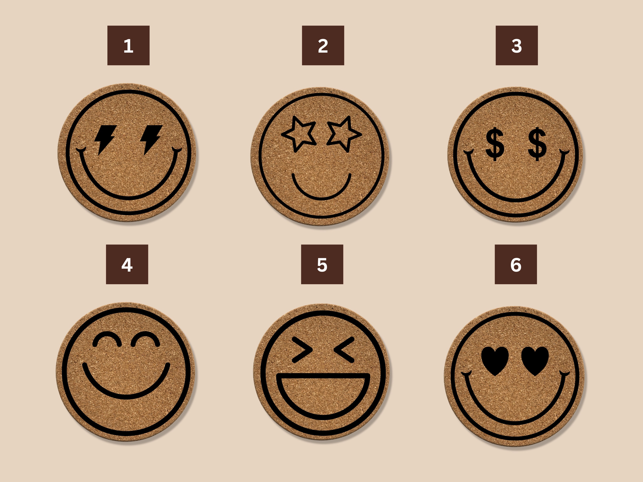 Cork Coasters, Smiley Face Coasters, Emoji Coasters, Smiley Faces ...