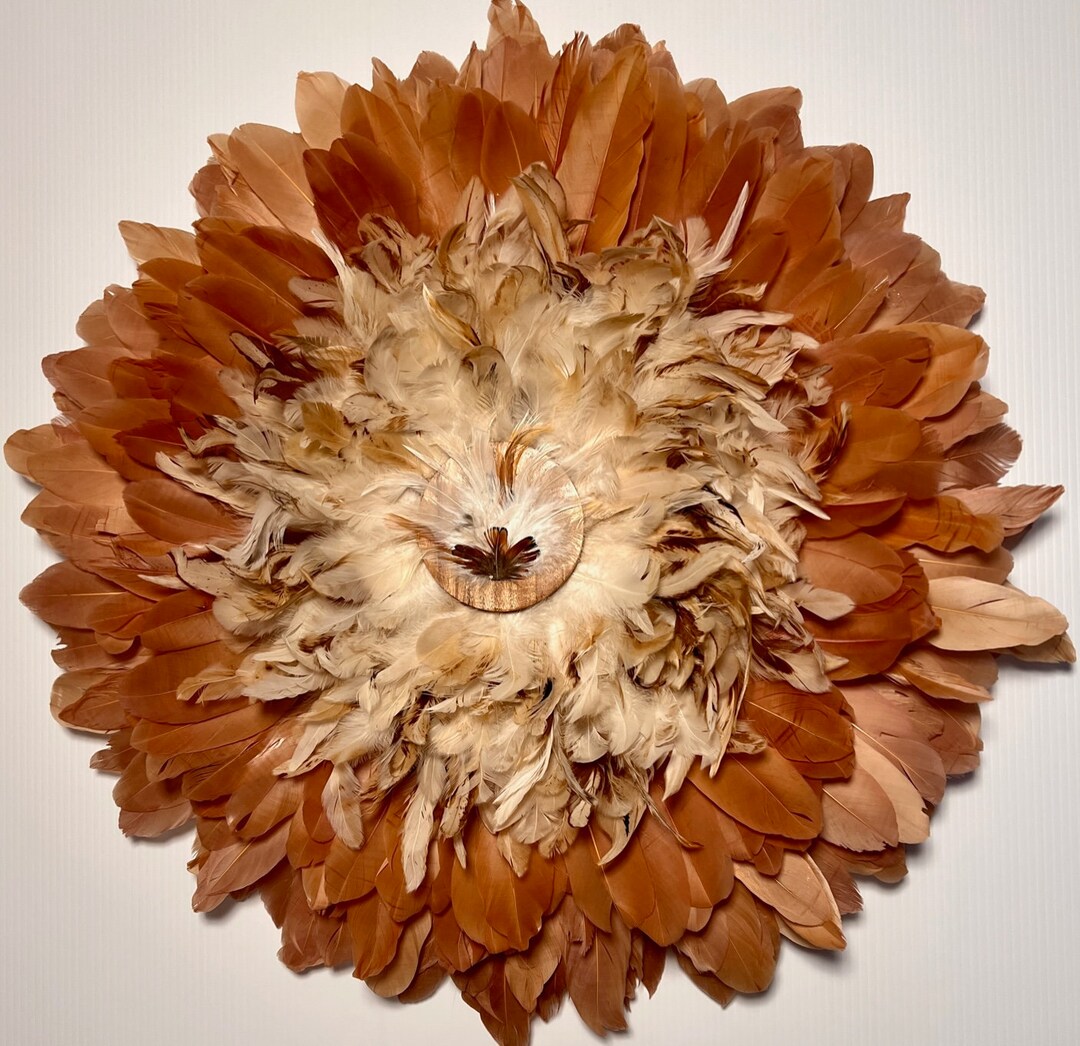 24" Golden Tan and Natural Coque Feather Wreath Handmade One of a Kind ...