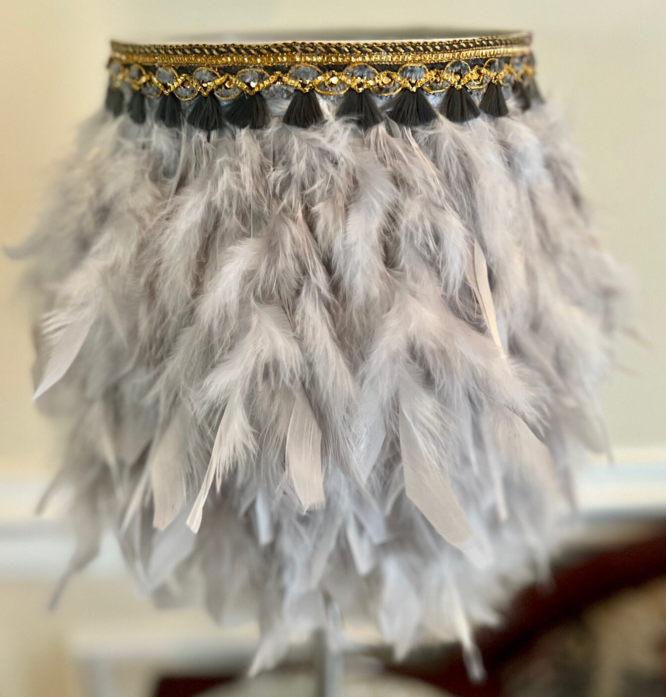 21 Brushed Nickel Feather Table Lamp With Gray Feather Lampshade - Etsy