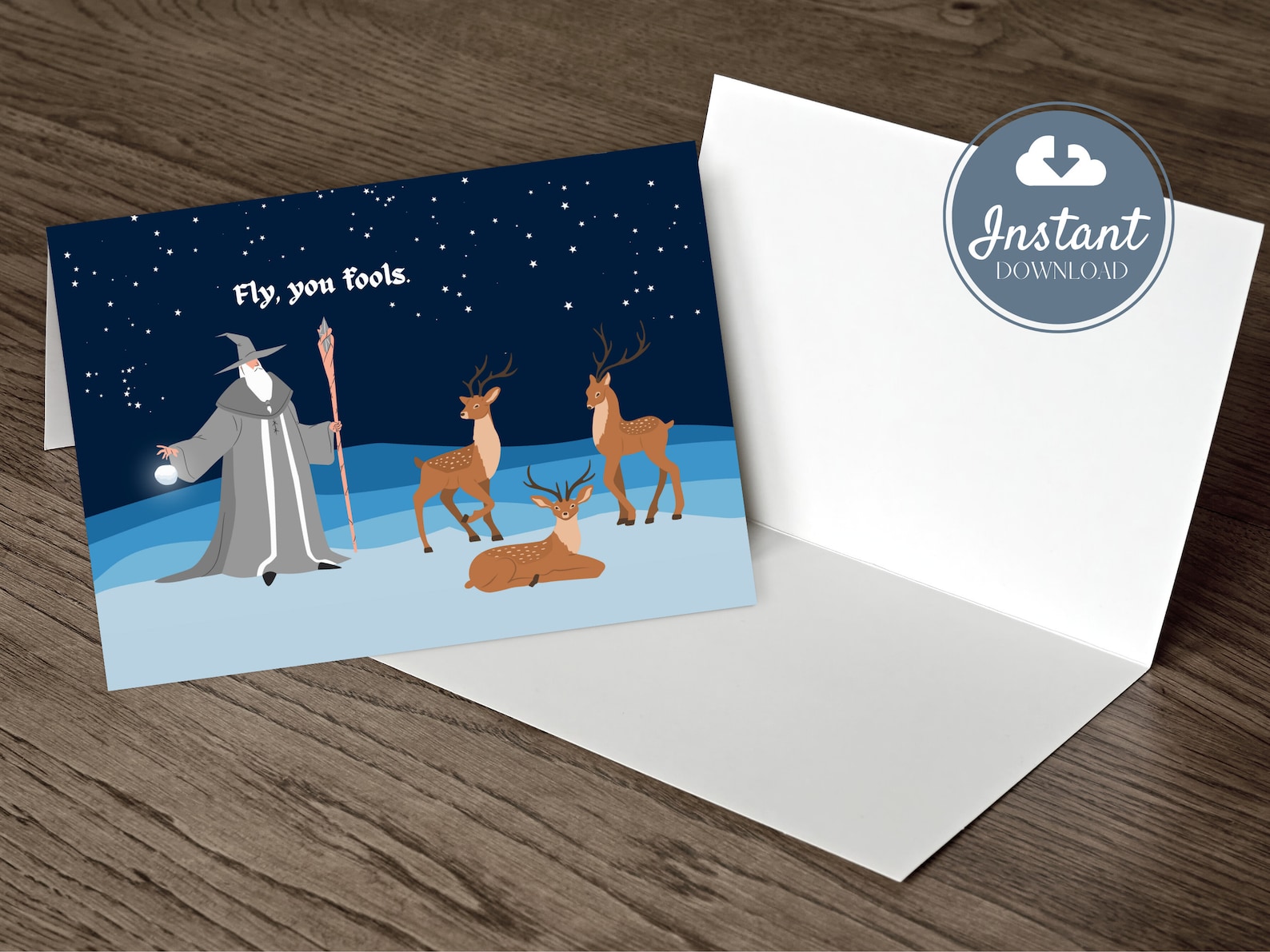 Printable Christmas Card | Tolkien Inspired Gandalf and the Reindeer ...