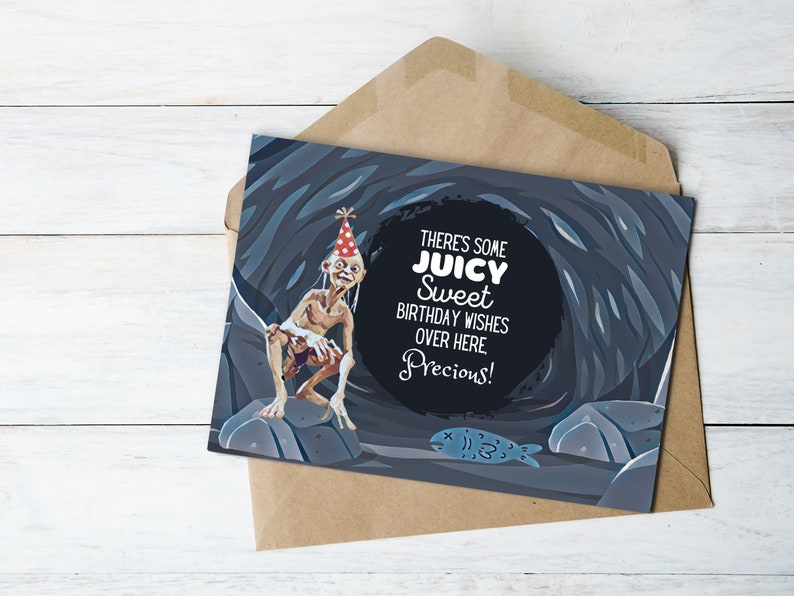 Printable Birthday Card tolkien Inspired Gollum Instant Download ...