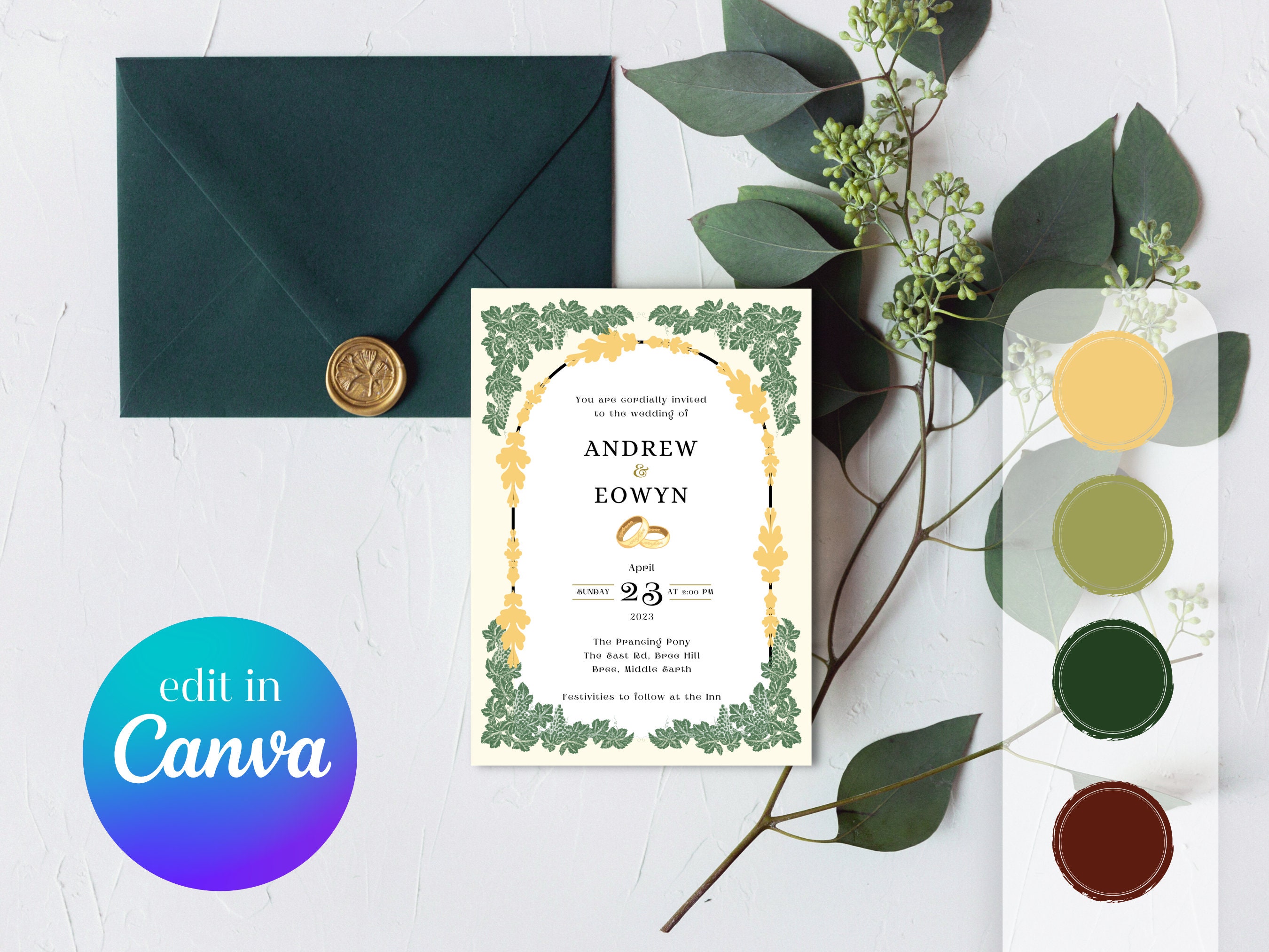 Tolkien Inspired Wedding Invitation 4 Pack Canva Template Digital File ...