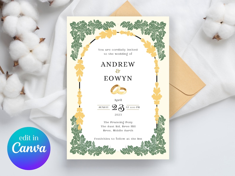 Tolkien Inspired Wedding Invitation 4 Pack Canva Template - Etsy