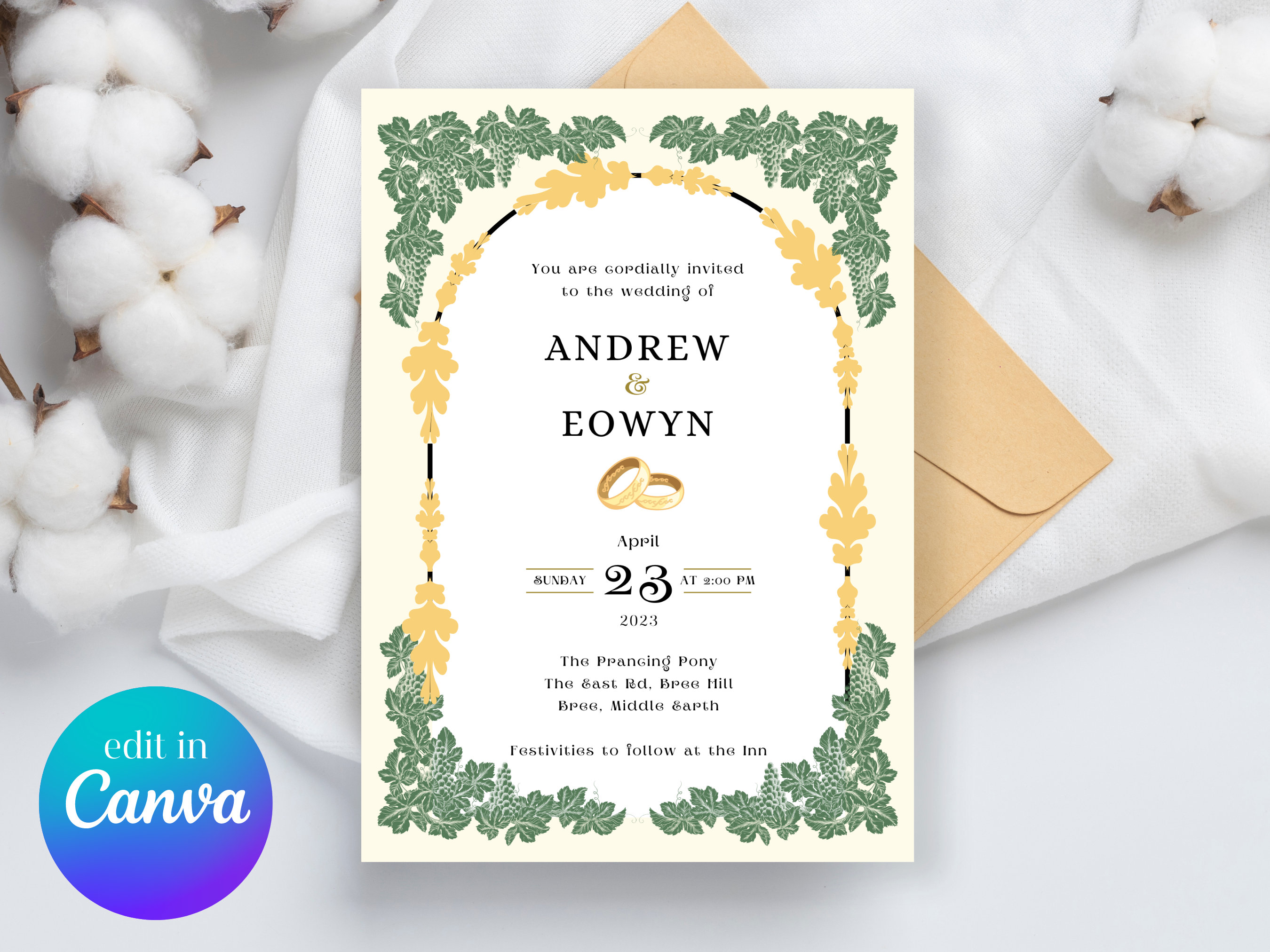 Tolkien Inspired Wedding Invitation 4 Pack Canva Template Digital File ...