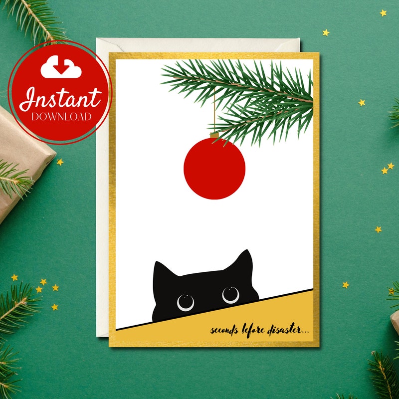 Christmas Cat Card - Etsy